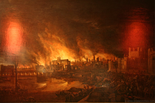 Painting of the Great Fire of 1666 - Museum of London Pictures